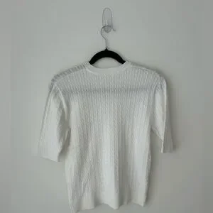 Tops | Minimalist White Cable Knit Short Sleeve Sweater | Poshmark